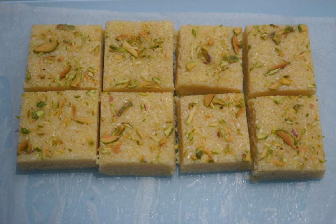 Coconut barfi with milkmaid | Coconut burfi with condensed milk ...